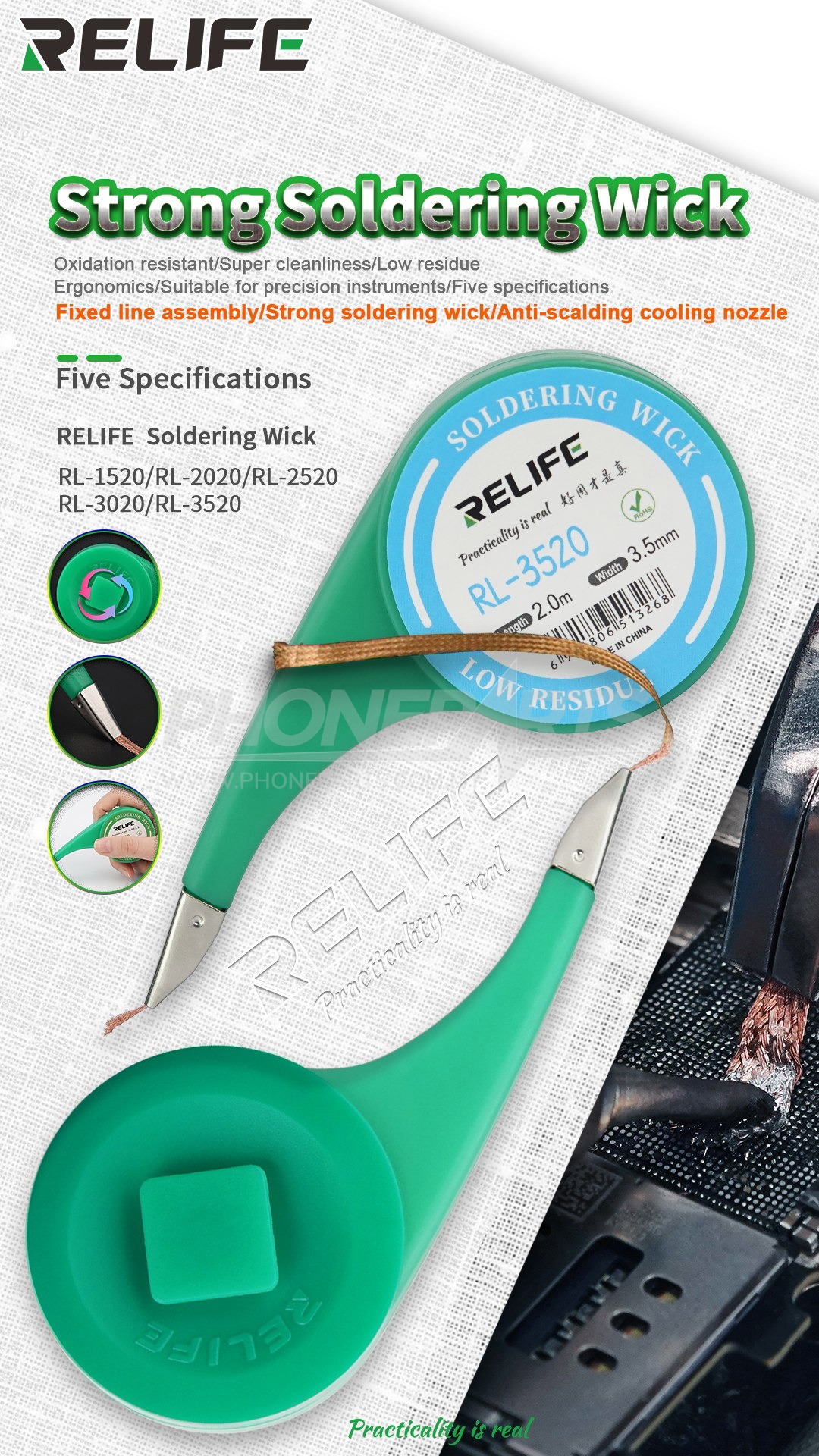 RELIFE SOLDERING WICK WITH STEEL MOUTH - Phoneparts