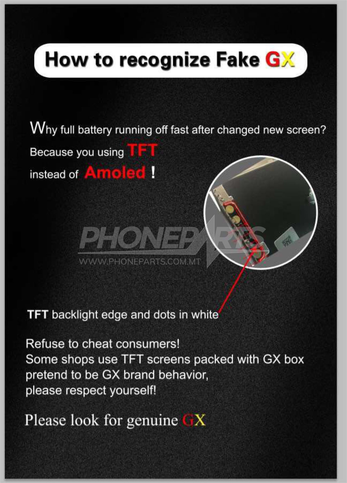How to recognize if the GX displays you buy are truly original - Phoneparts