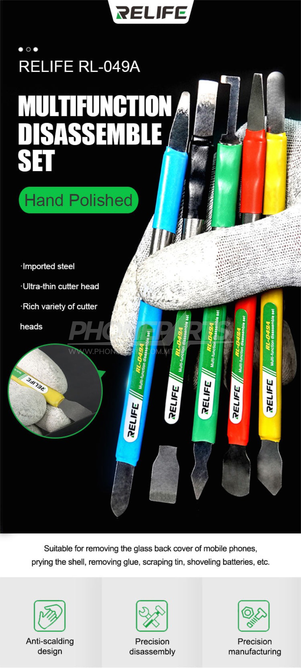 RELIFE RL-049A MULTIFUNCTION DISASSEMBLE TOOL SET 5 IN 1 - Phoneparts