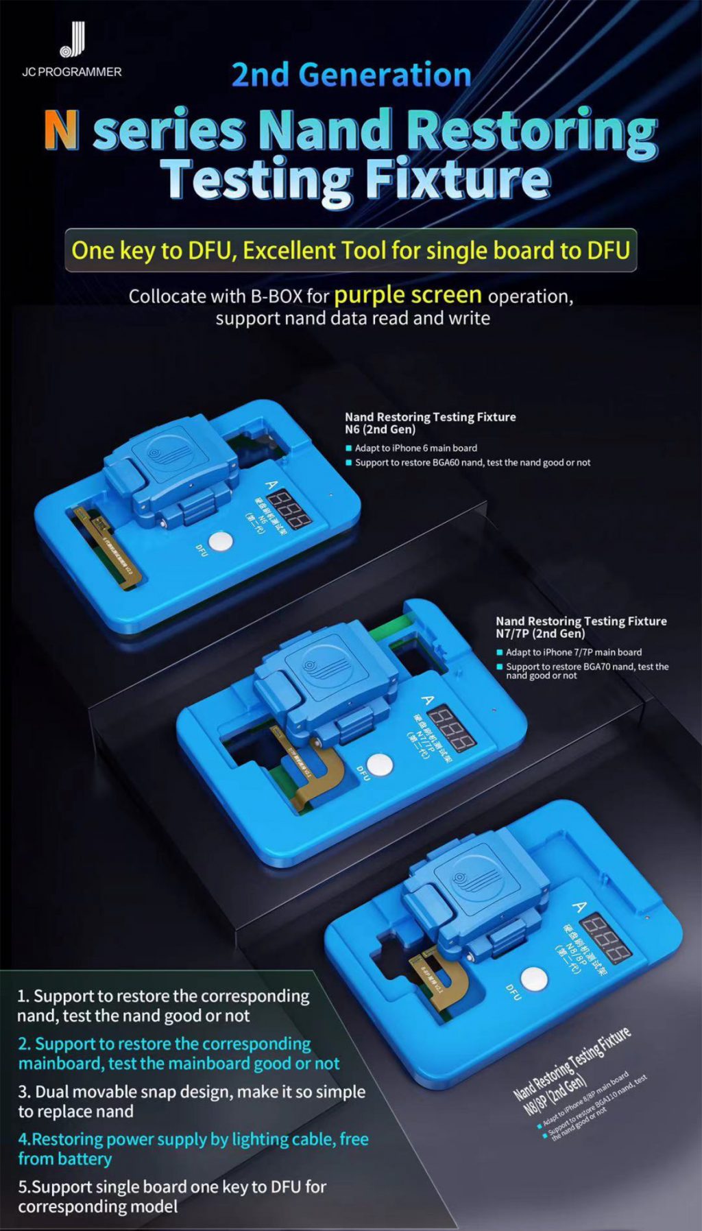 JC PROGRAMMER N6 NAND RESTORING/TESTING FOR IPHONE 6 (BGA60) 2ND GEN ...