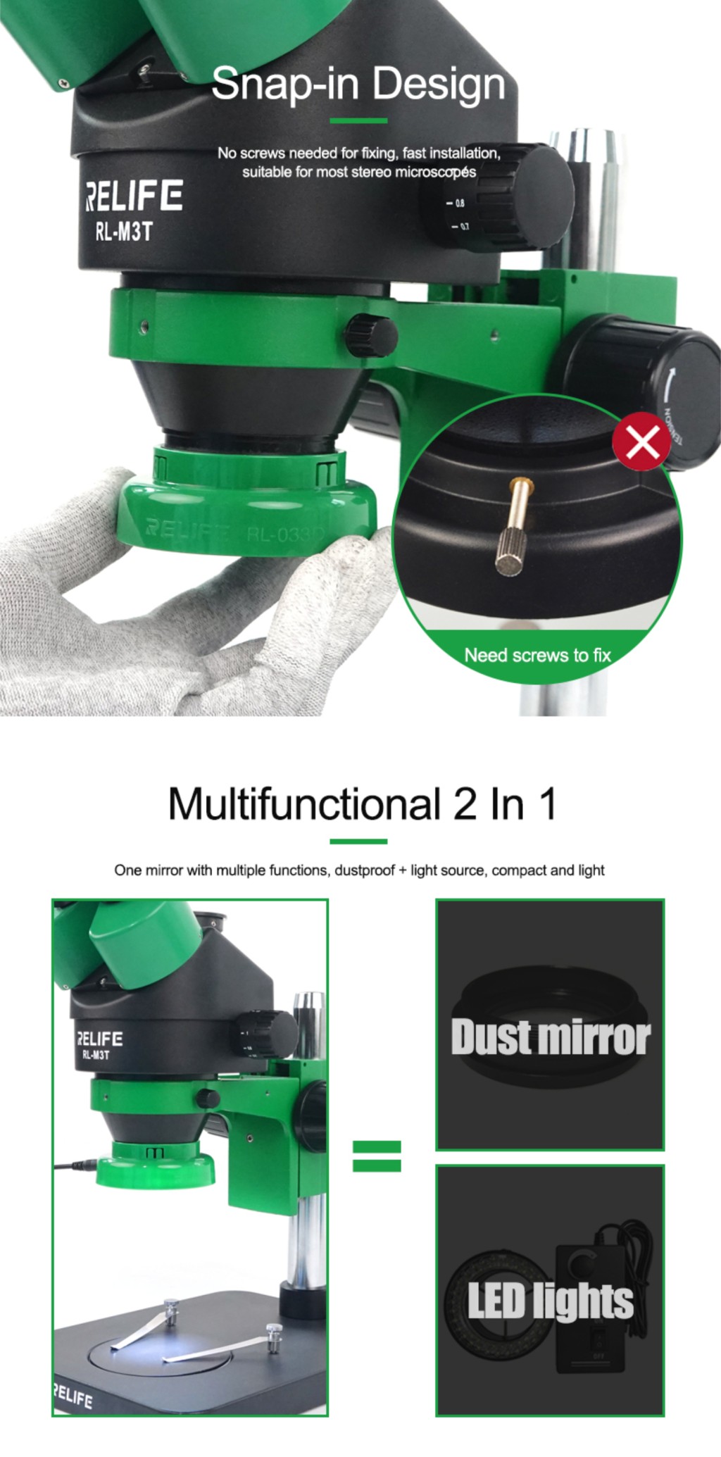 Relife RL-033D Dust-proof Microscope Light Adjustable Lamp - Phoneparts