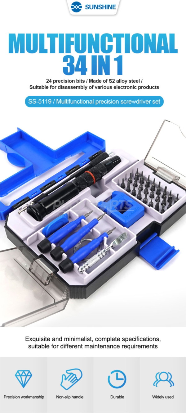 SUNSHINE SS-5119 34 in 1 S2 Alloy Steel Precision Screwdriver Set ...