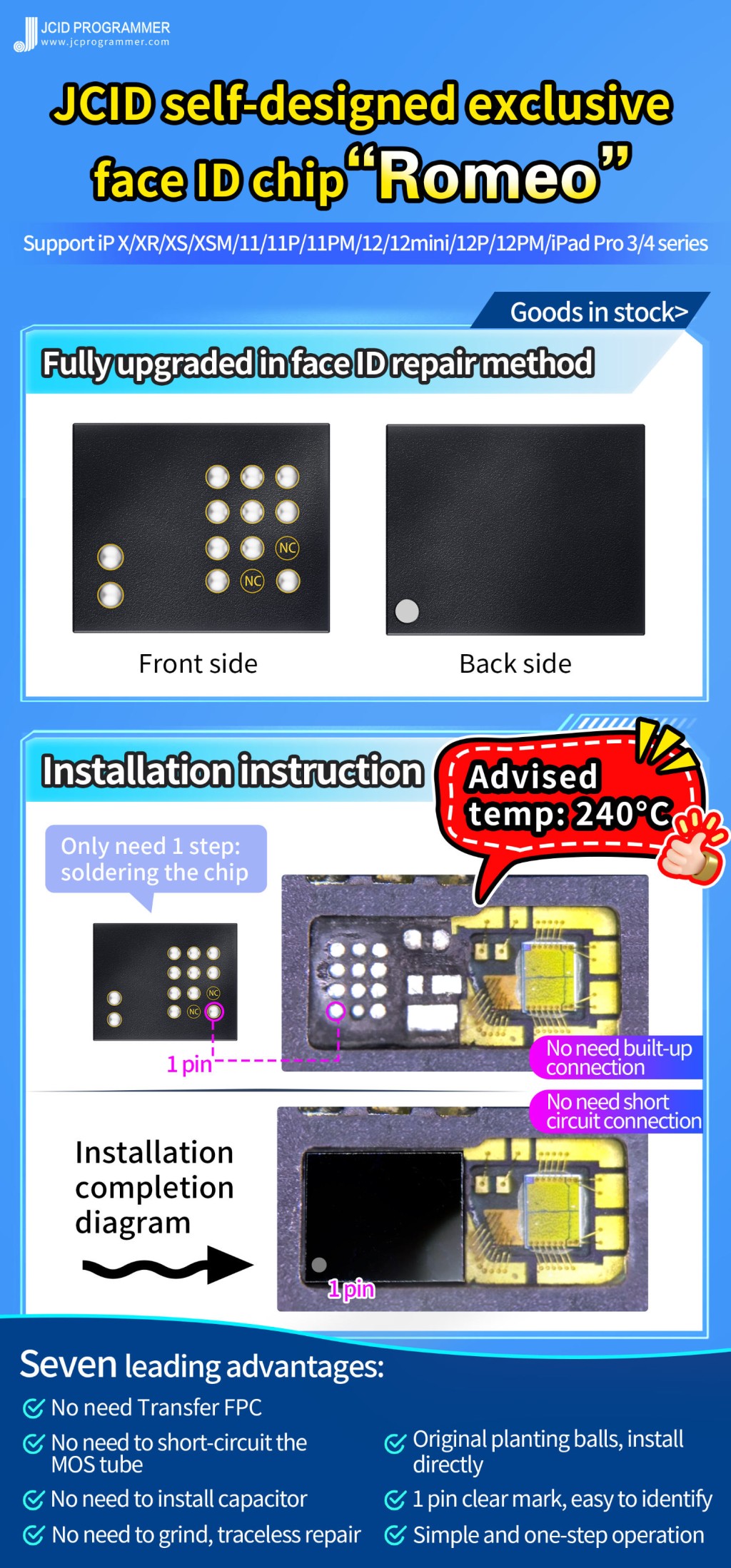 JCID FACE ID CHIP IC FOR IPHONE X TO 12 PRO MAX/IPAD 3/4 PRO (UNIVERSAL ...