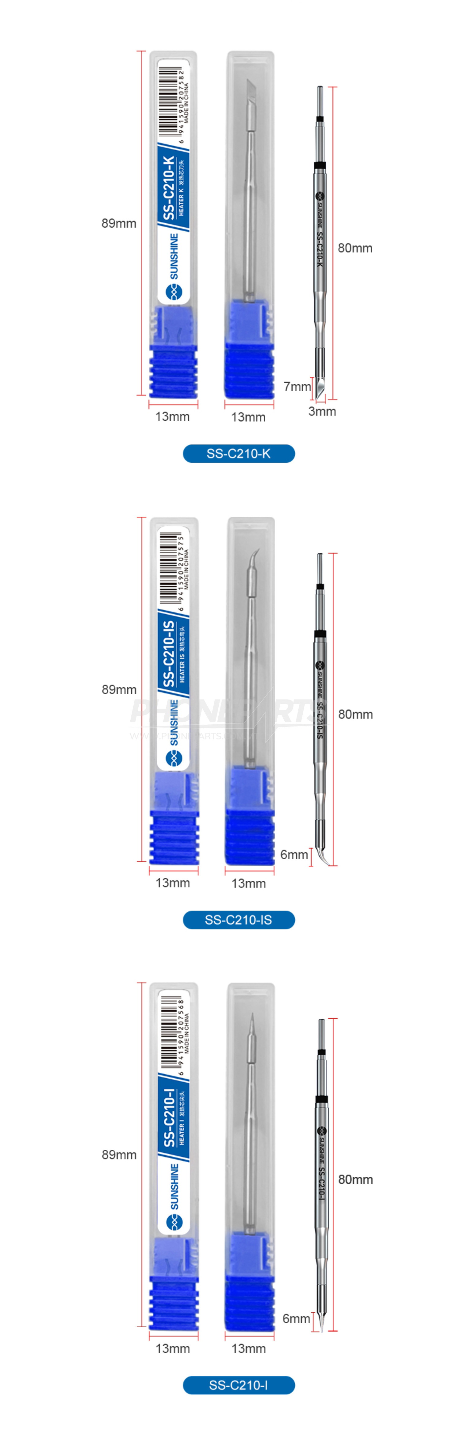 SUNSHINE C210 NANO ELECTROPLATING SOLDERING CARTRIDGE TIPS (I-IS-K ...