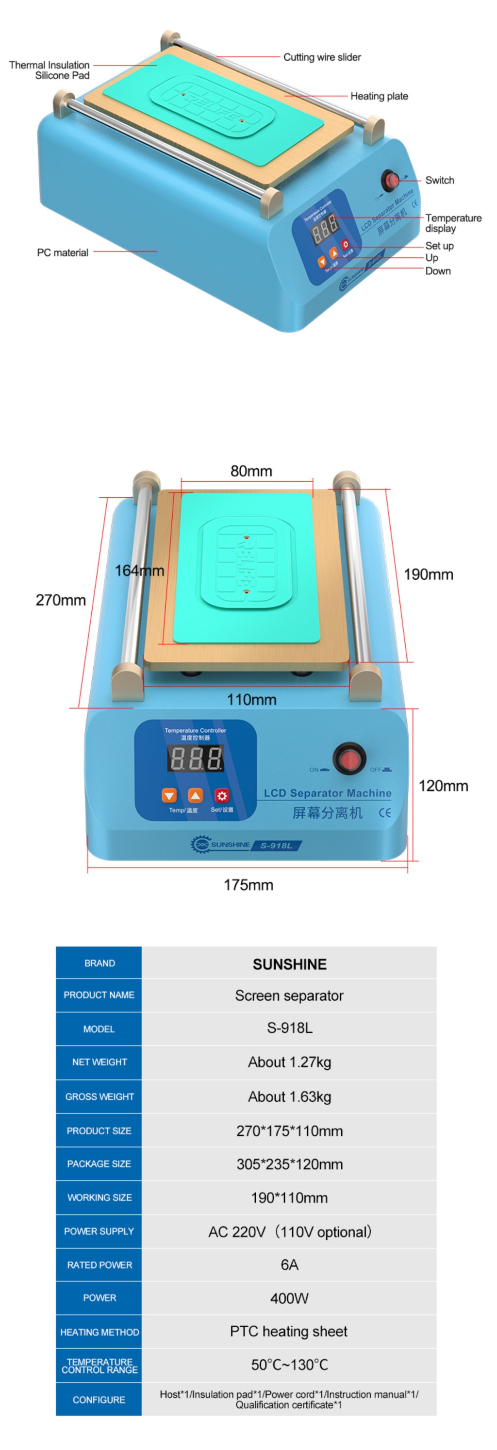 SUNSHINE S-918L HEATING SCREEN SEPARATOR PLATFORM - Phoneparts