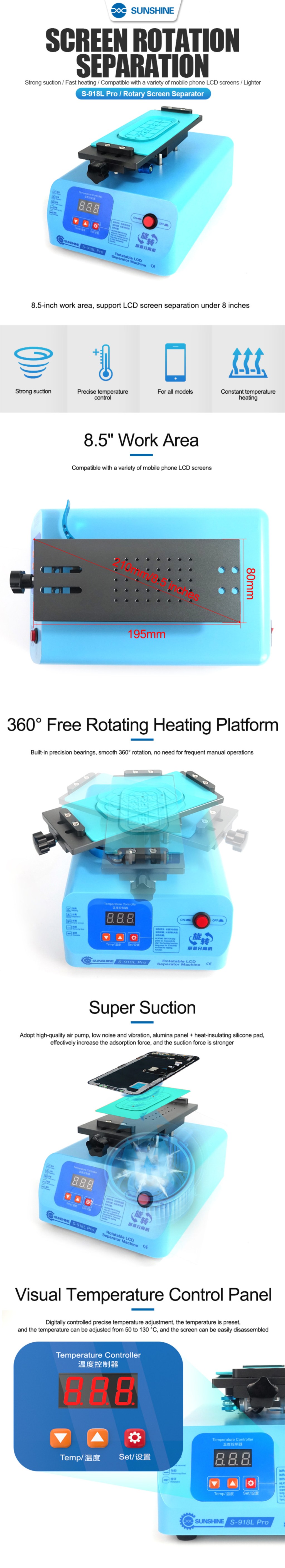 SUNSHINE S-918L PRO 360° ROTATING HEATING SCREEN SEPARATOR PLATFORM ...