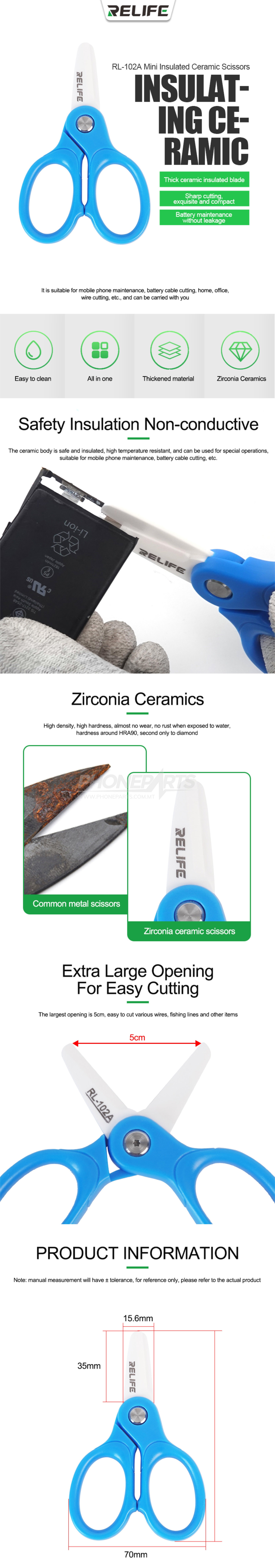 RELIFE RL-102A MINI INSULATED CERAMIC SCISSORS - Phoneparts