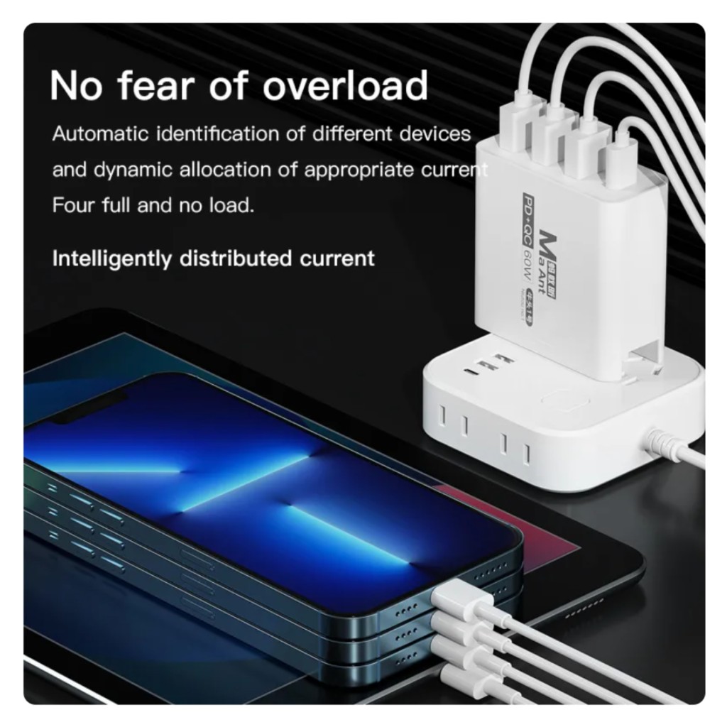 MAANT FAST ICHARGER 4 PORTS USB/TYPE-C (PD+QC 60W) - Phoneparts