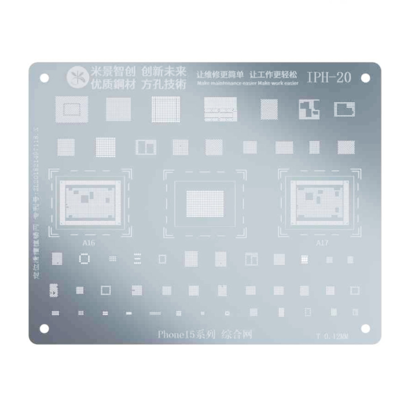 MIJING COMPLETE BGA REBALL STENCIL FOR IPHONE 15/15PLUS/15PRO/15PRO MAX - Phoneparts