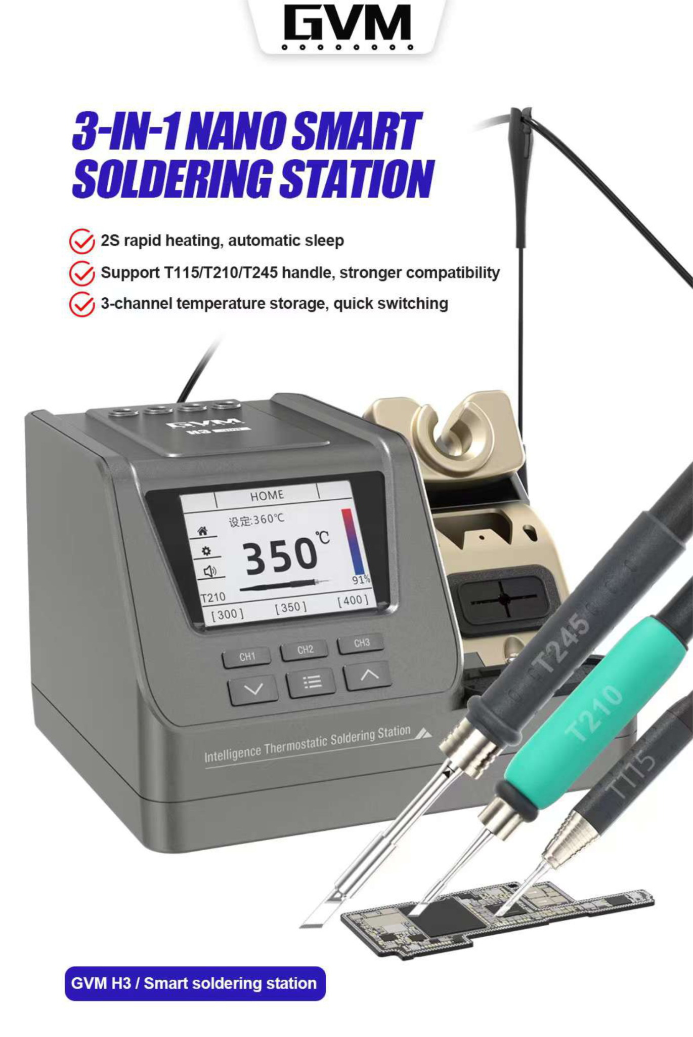 GVM H3 3-IN-1 SMART SOLDERING STATION (80W FULL POWER) - Phoneparts