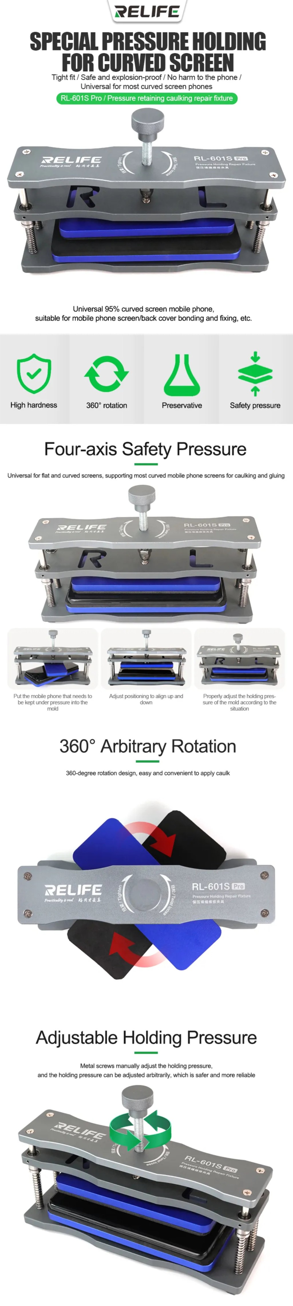 RELIFE RL-601S PRO PRESSURE HOLDING FIXTURE FOR MOBILE PHONE CURVED ...
