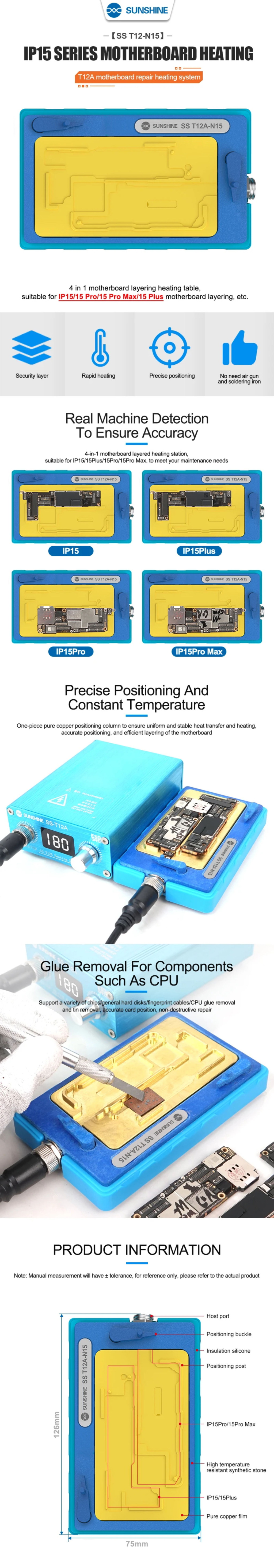 SUNSHINE SS-T12A MOTHERBOARD HEATING STATION FOR IPHONE 15 SERIES ...