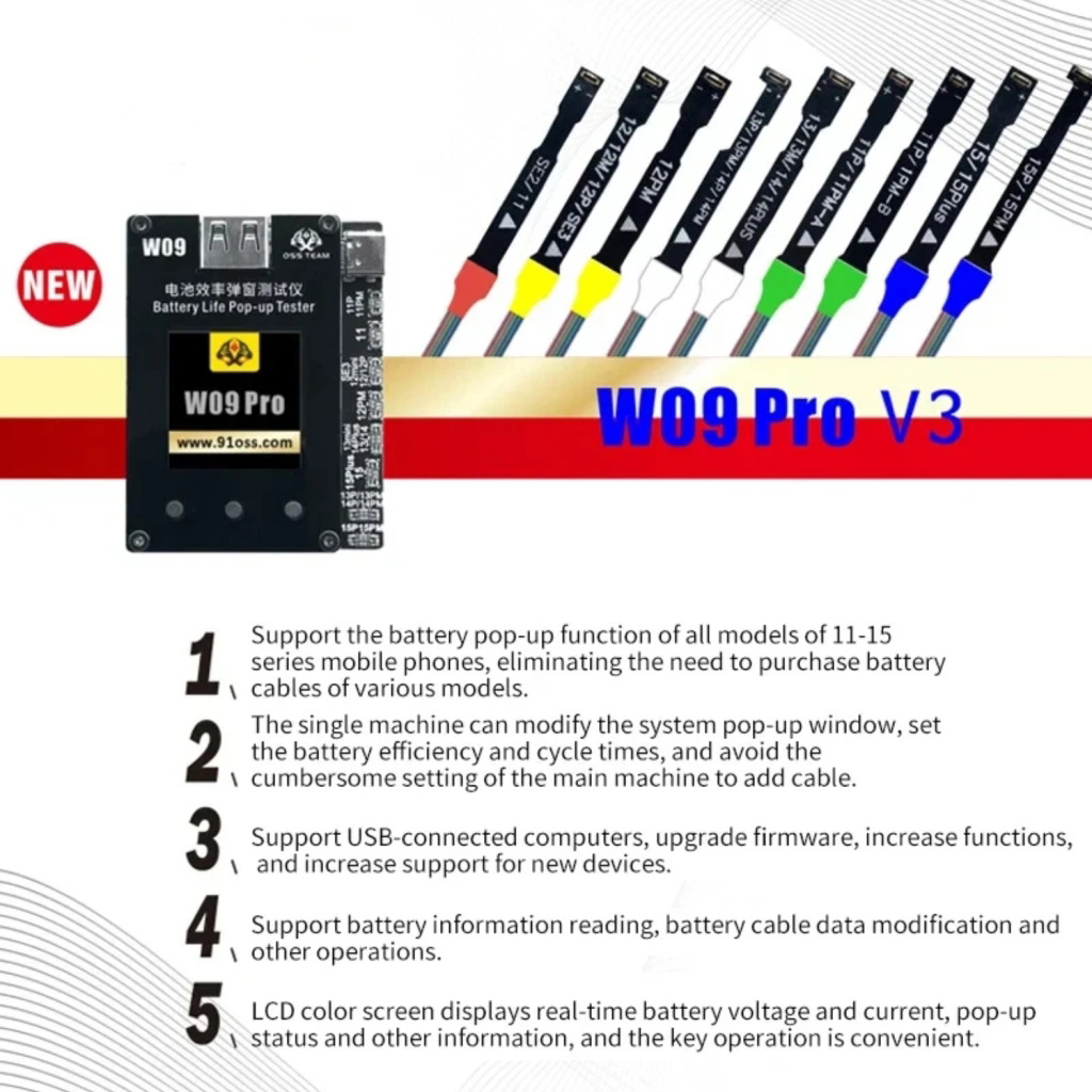 OSS W09 PRO V3 BATTERY EFFICIENCY POP-UP TESTER FOR IPHONE 11-15 SERIES ...