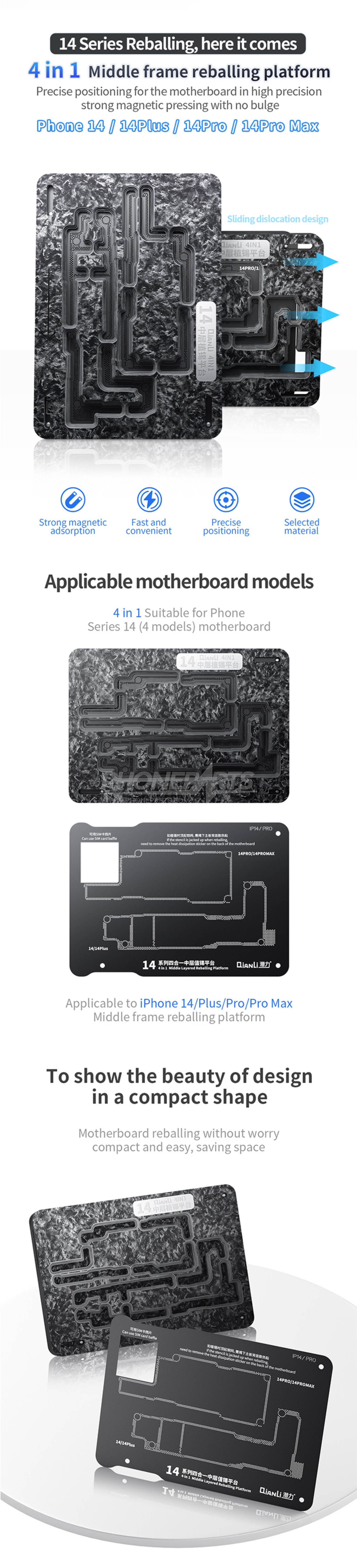 QIANLI MIDDLE LAYER FRAME REBALLING FIXTURE 4 IN1 FOR IPHONE 14 SERIES ...