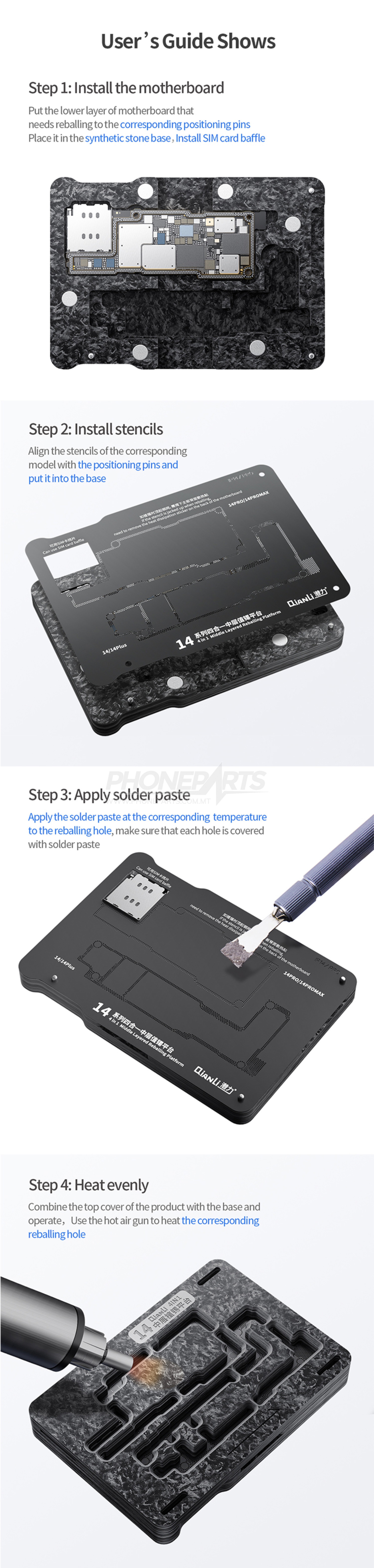 QIANLI MIDDLE LAYER FRAME REBALLING FIXTURE 4 IN1 FOR IPHONE 14 SERIES ...