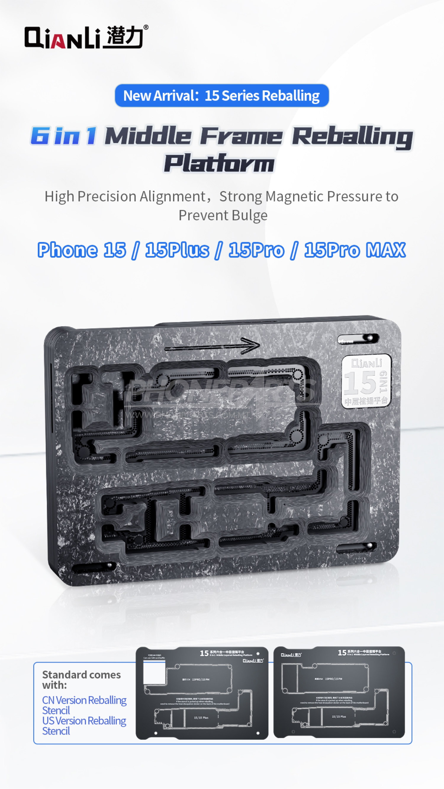 QIANLI MIDDLE LAYER FRAME REBALLING FIXTURE 6 IN1 FOR IPHONE 15 SERIES ...