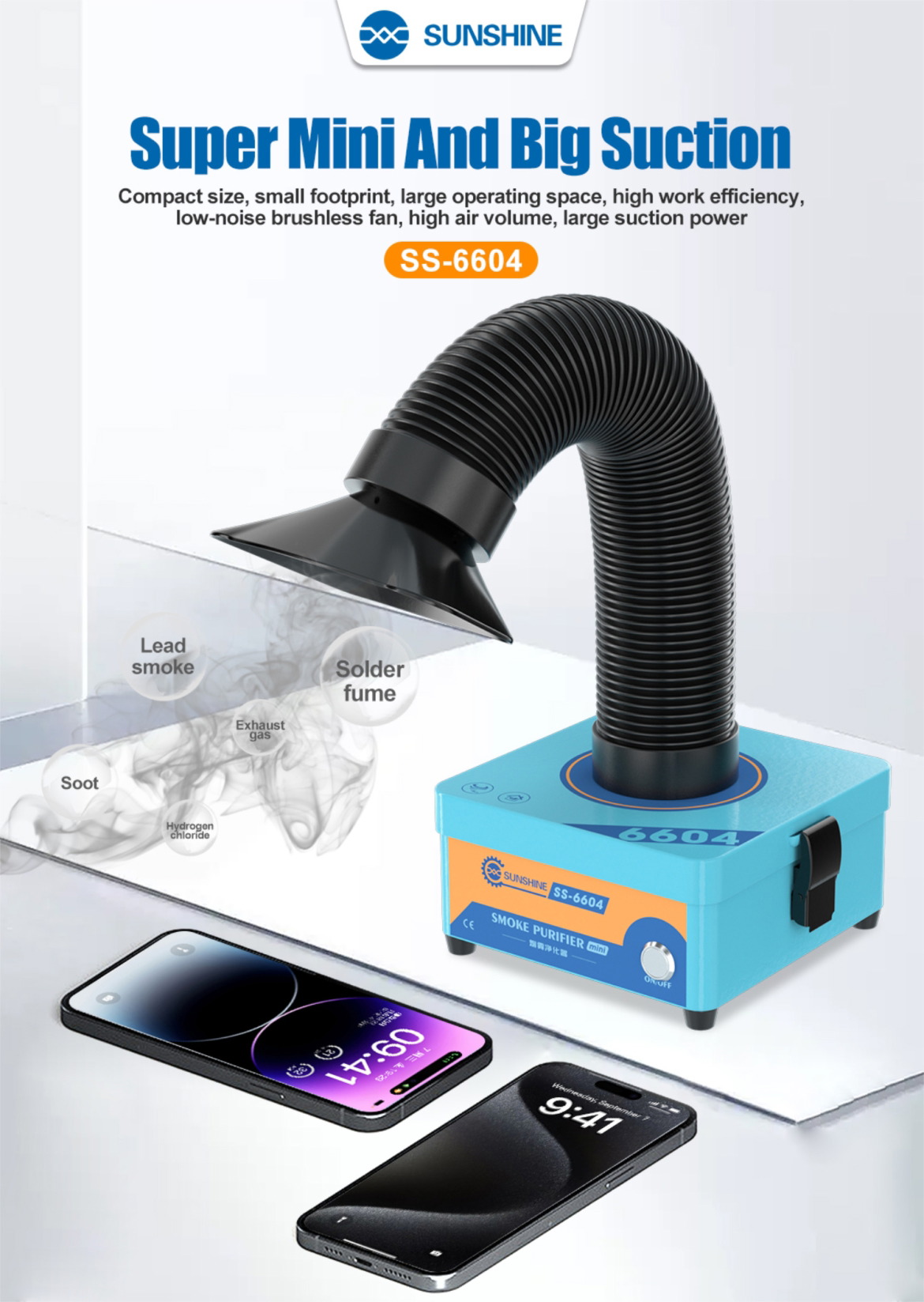 SUNSHINE SS-6604 MINI HIGH EFFICIENCY SMOKE ABSORBER/PURIFIER - Phoneparts