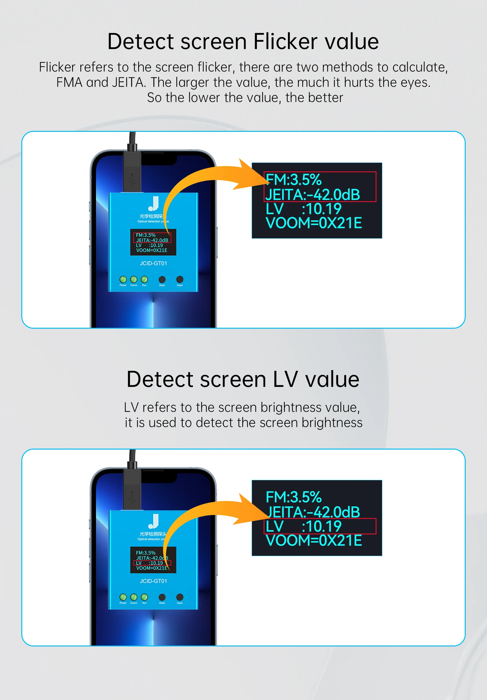 JCID GT01 Optical Detection Probe For Screen Flicker And LV Value Detection - Phoneparts