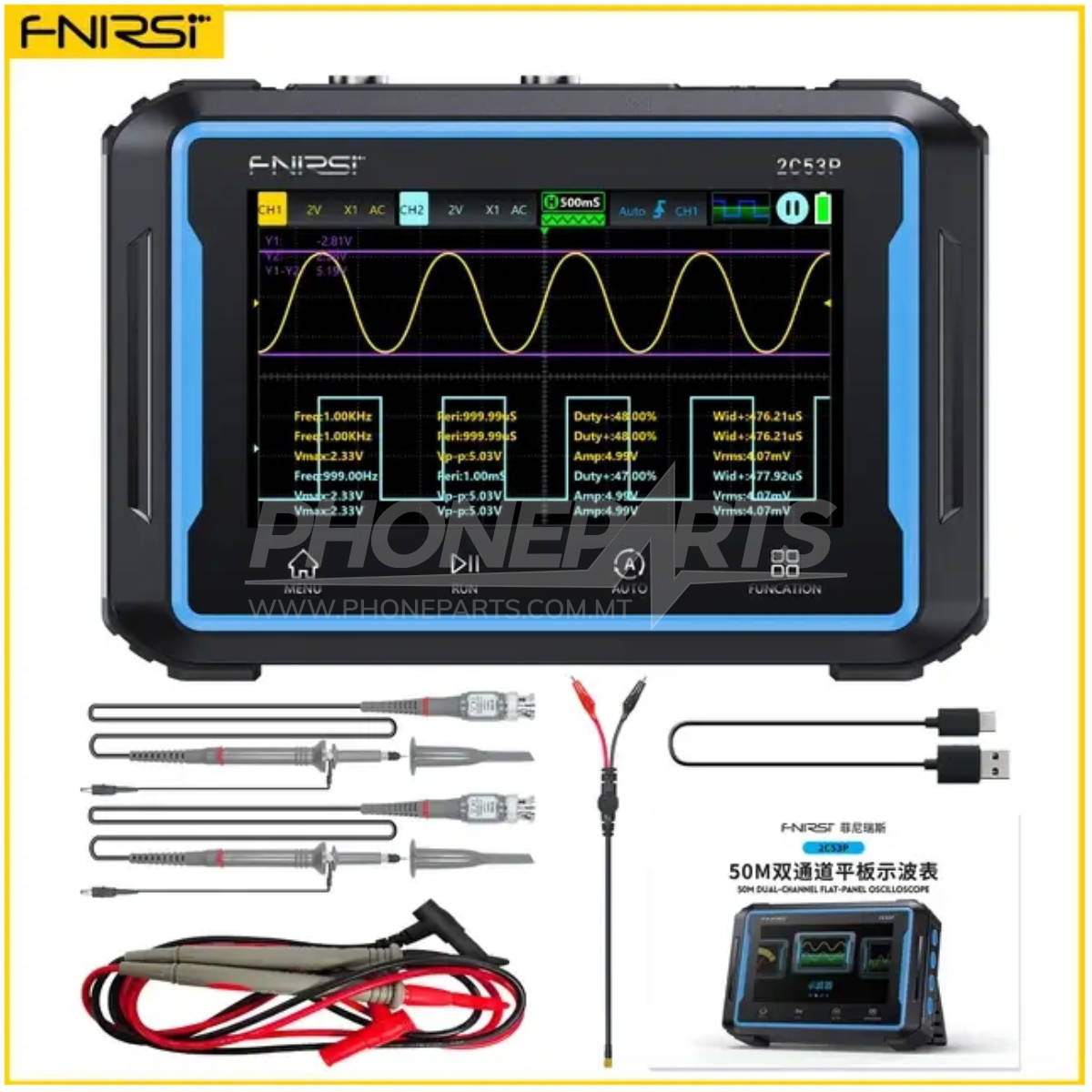 Fnirsi 2C53P 3-in-1 Digital Oscilloscope Multimeter Signal Generator ...
