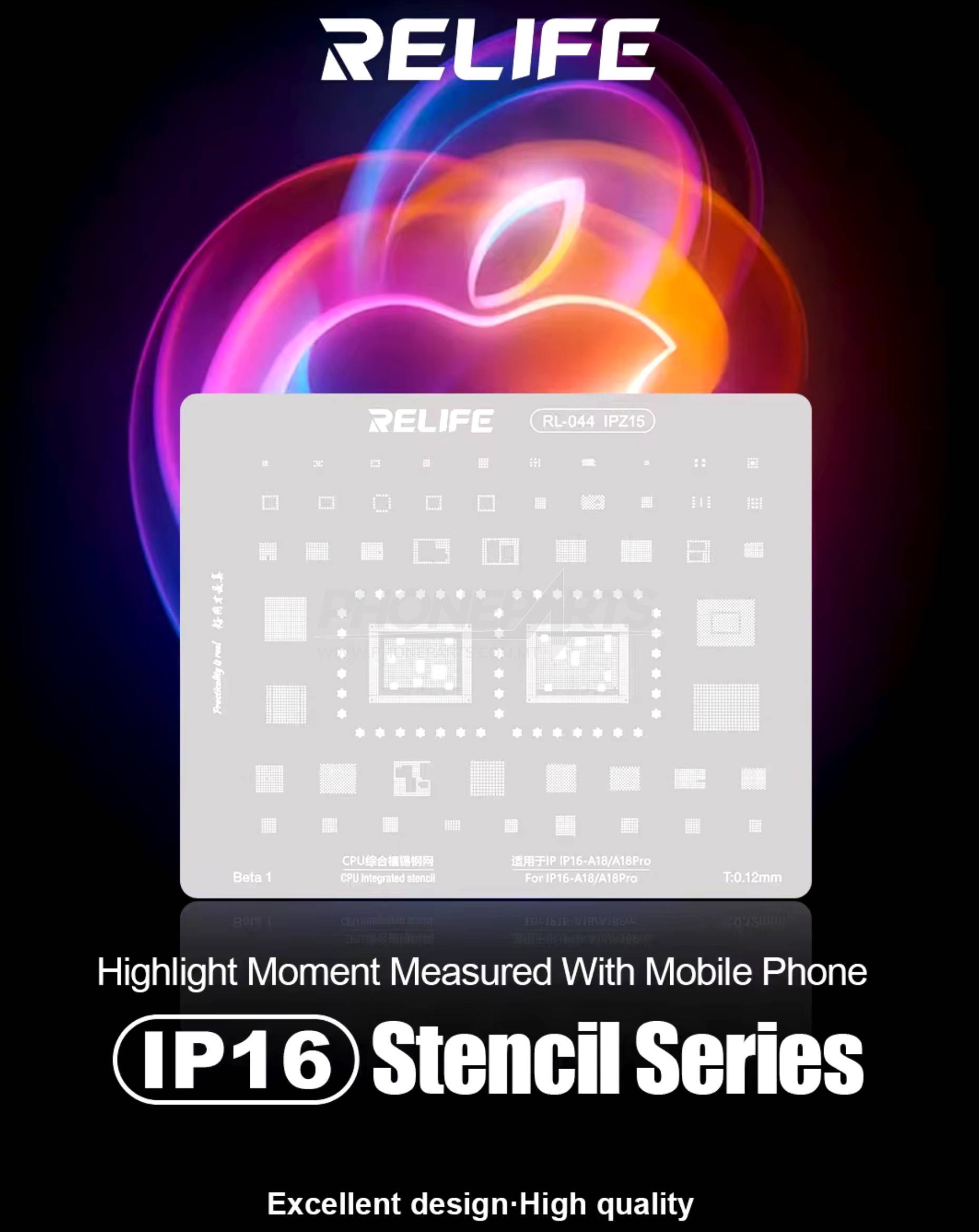 RELIFE RL-044 IPM19 IP16Pro/16Pro Max middle layer tin planting steel stencil - Phoneparts