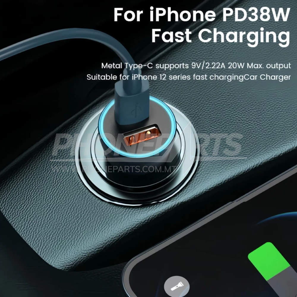 Dual Port Car CHARGER (PD/QC 3.0) (48W) Metal Body - Phoneparts