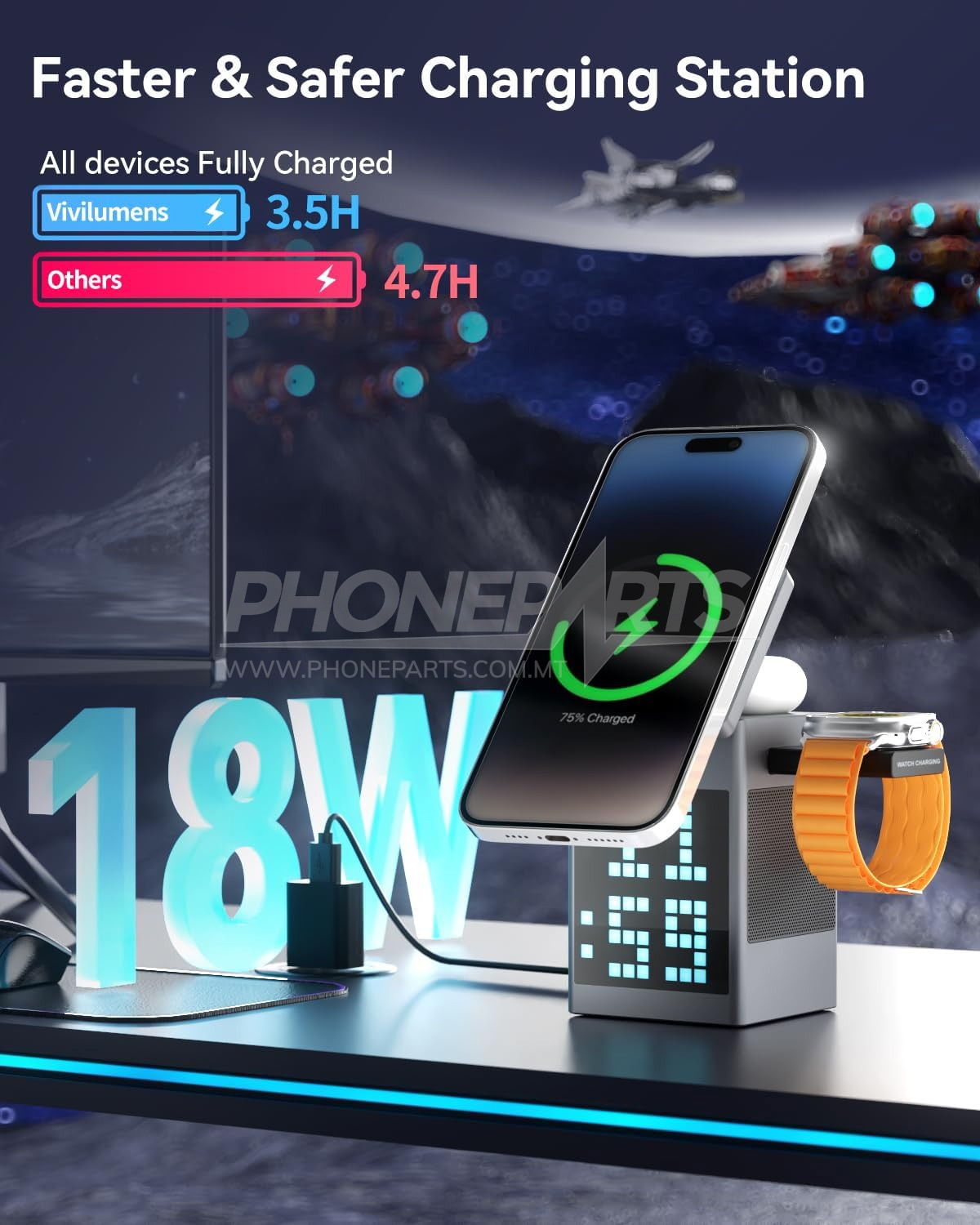 6-in-1 Magnetic Wireless Charger Pixel Art Bluetooth Speaker with LED ...