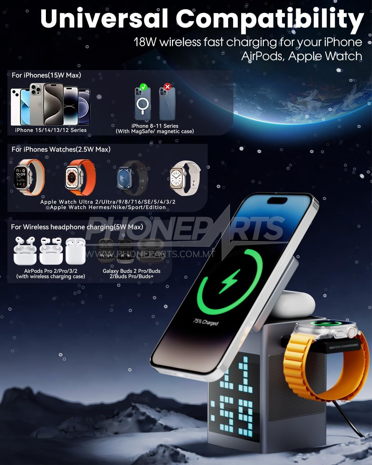 6-in-1 Magnetic Wireless Charger Pixel Art Bluetooth Speaker with LED ...