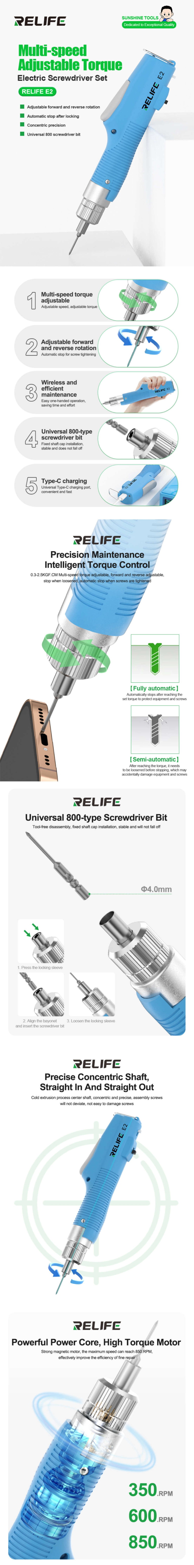 RELIFE E2 Professional Electric Screwdriver – Adjustable Torque & Multi ...