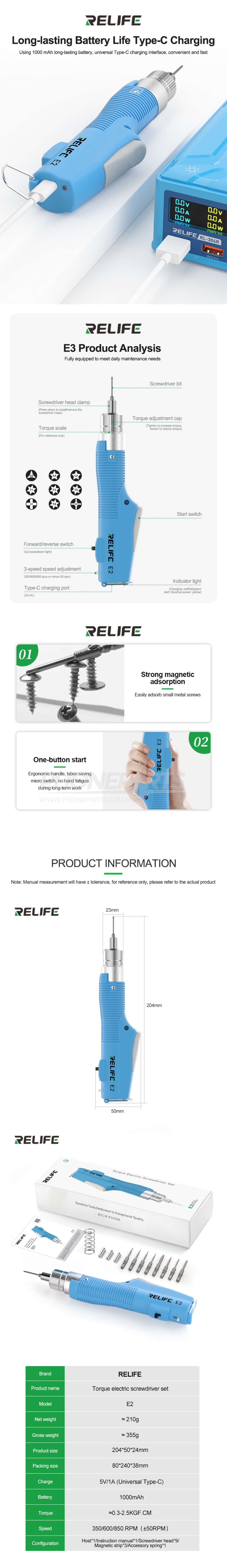 RELIFE E2 Professional Electric Screwdriver – Adjustable Torque & Multi ...