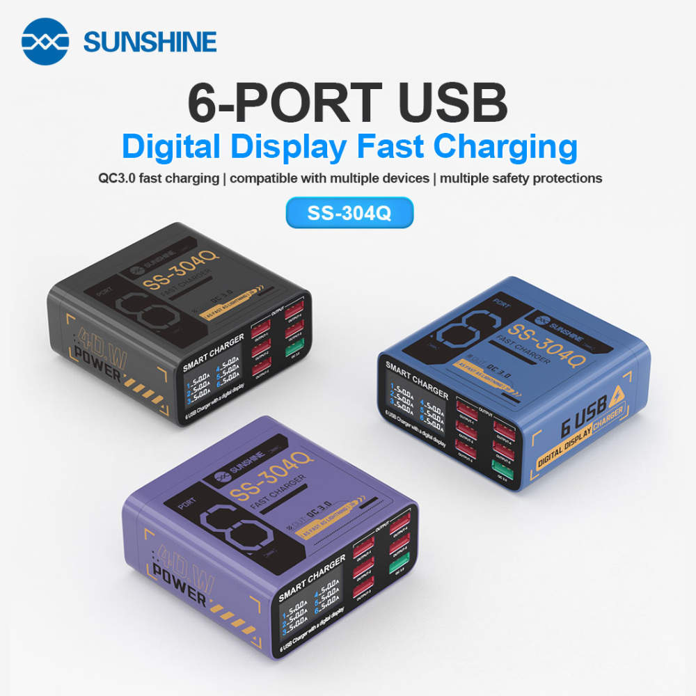 SUNSHINE SS-304Q 6 Port USB Smart Fast Charger for Mobile Phone Tablets ...