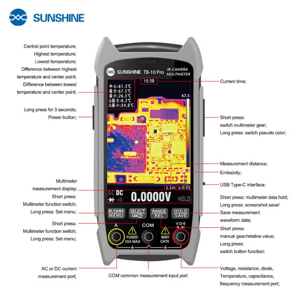 SUNSHINE TB-10 Pro – Handheld Infrared Thermal Imaging & Multimeter ...
