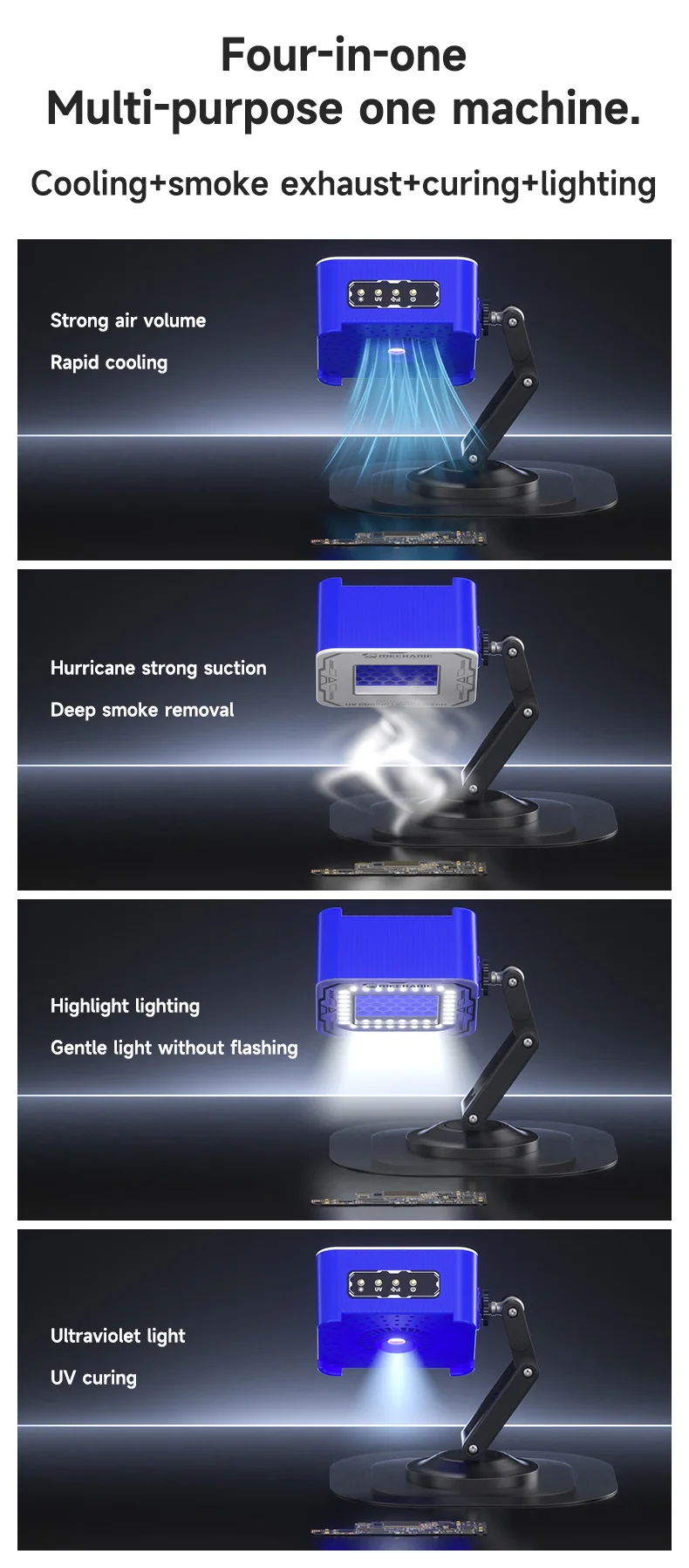 MECHANIC FUL-4 Mini UV Curing Light & Smoke Exhaust Fan - Phoneparts