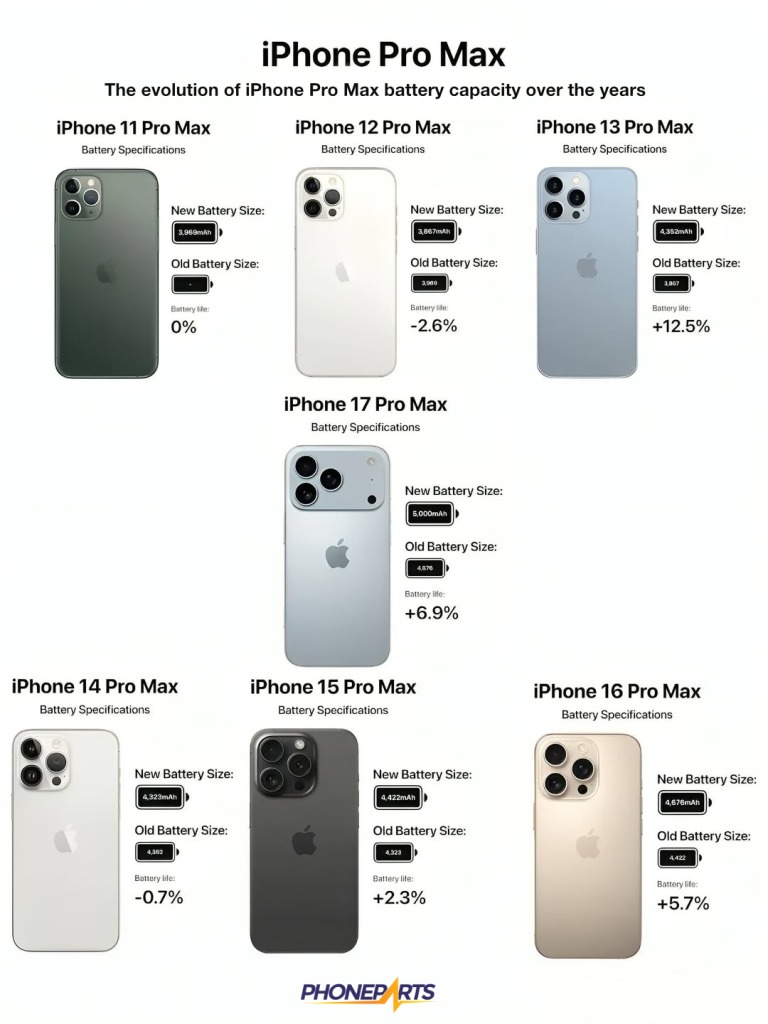 The evolution of iPhone Pro Max battery capacity over the years ...