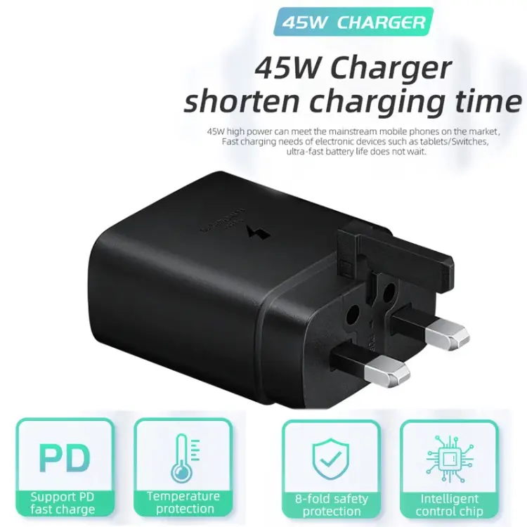 45W USB-C Fast Charger with 5A Type-C to Type-C Cable – UK Plug (White ...