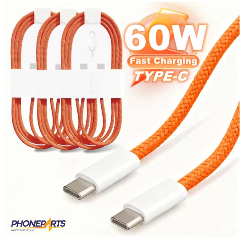 Premium 60W USB-C Braided Charge Cable for iPhone 17 Series – Orange ...